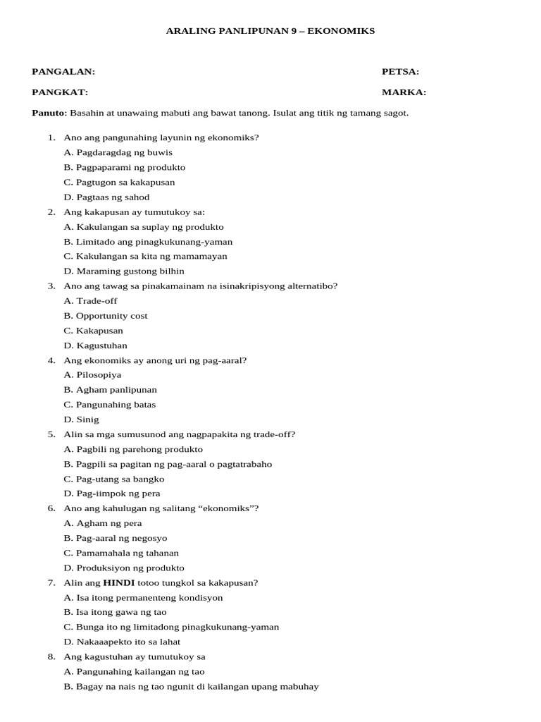 Araling Panlipunan 9 | PDF