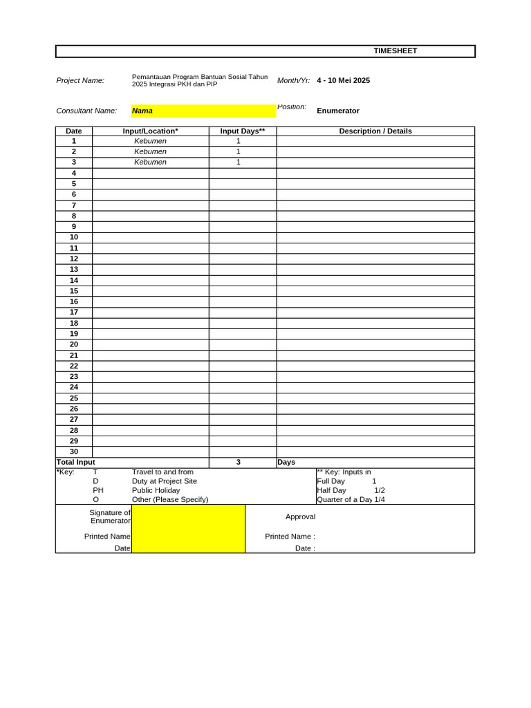 Template Timesheet | PDF