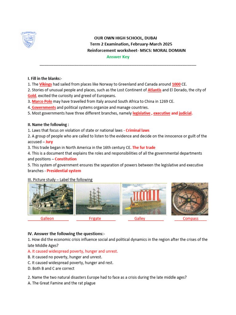 Answer Key Reinforcement Worksheet Social Domain. | PDF | Black Death