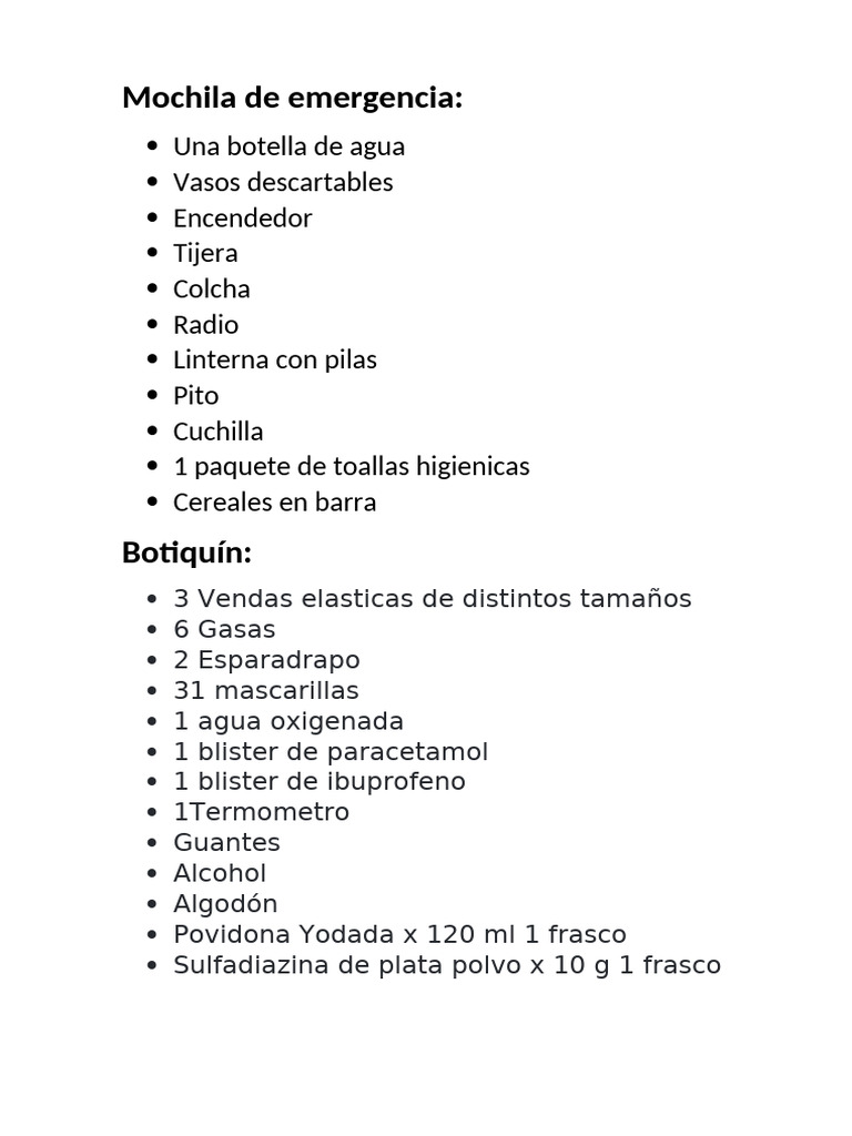 Mochila de Emergencia | PDF