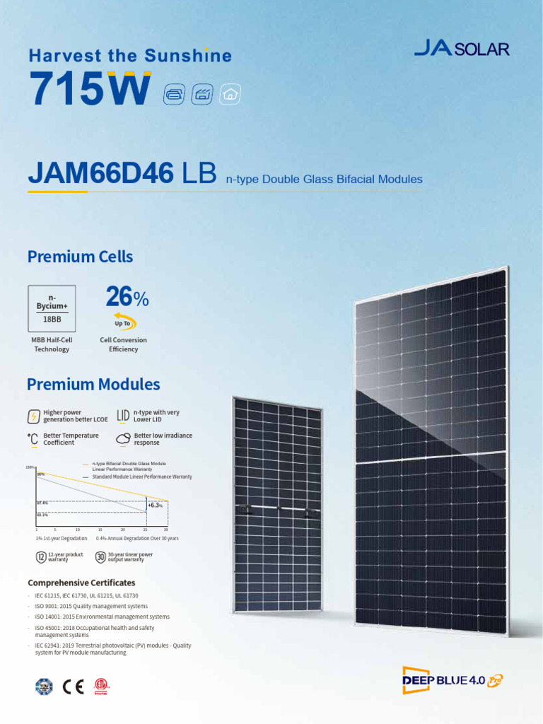 Modulo Ja Solar - Jam66d46 LB 690 715 | PDF | Photovoltaics | Solar Panel