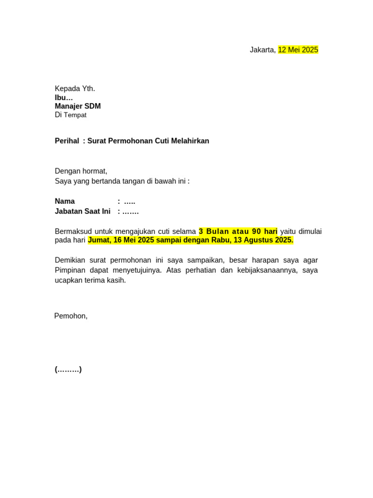 Surat Pengajuan Cuti Melahirkan | PDF