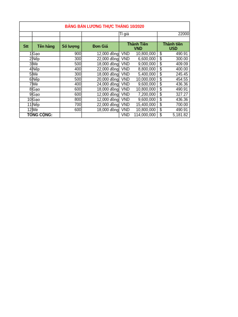BT Excel Tong Hop - ONLINE - DAP AN | PDF