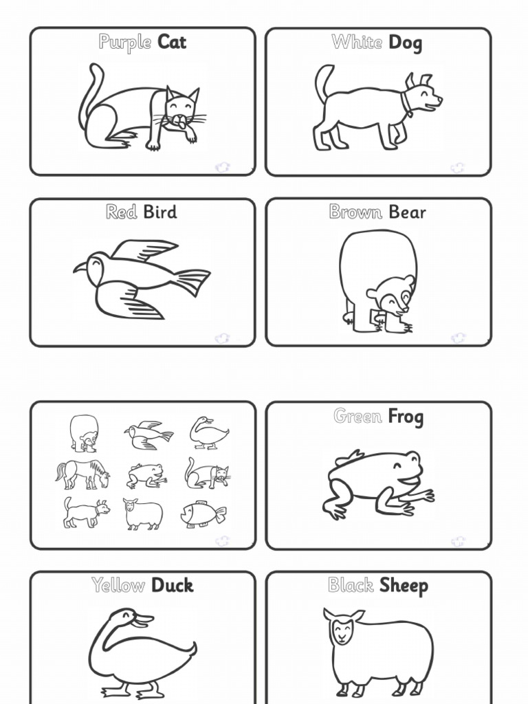 Печать чб Brown-Bear-Brown-Bear-Story-Sequencing- (4 per A4) -BW | PDF