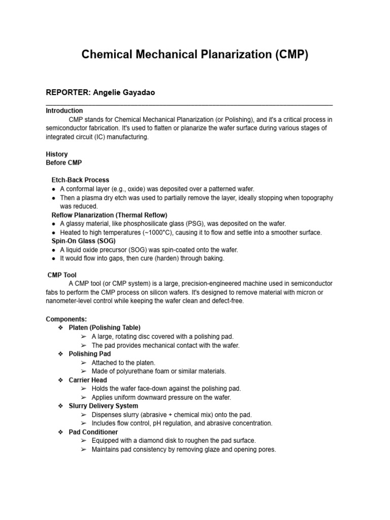 Chemical Mechanical Planarization (CMP) | PDF | Semiconductor Device ...