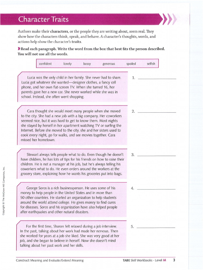 Character Traits and Main Idea | PDF