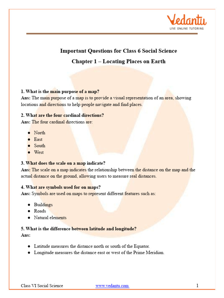 Important Questions For Class 6 Social Science Chapter 1 - FREE PDF ...