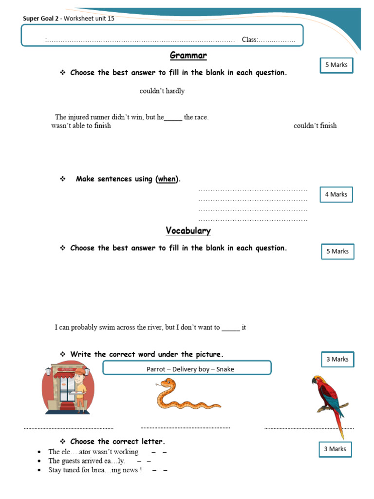 Super Goal 2 - Worksheet Unit 15 | PDF