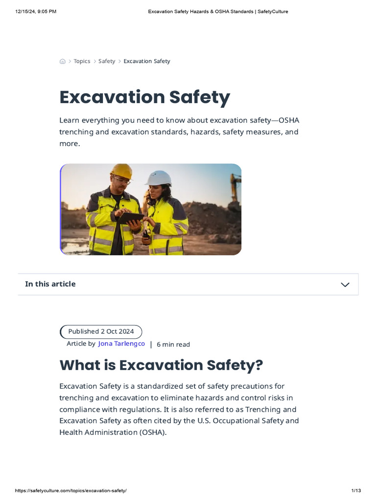Excavation Safety Hazards & OSHA Standards - SafetyCulture | PDF ...