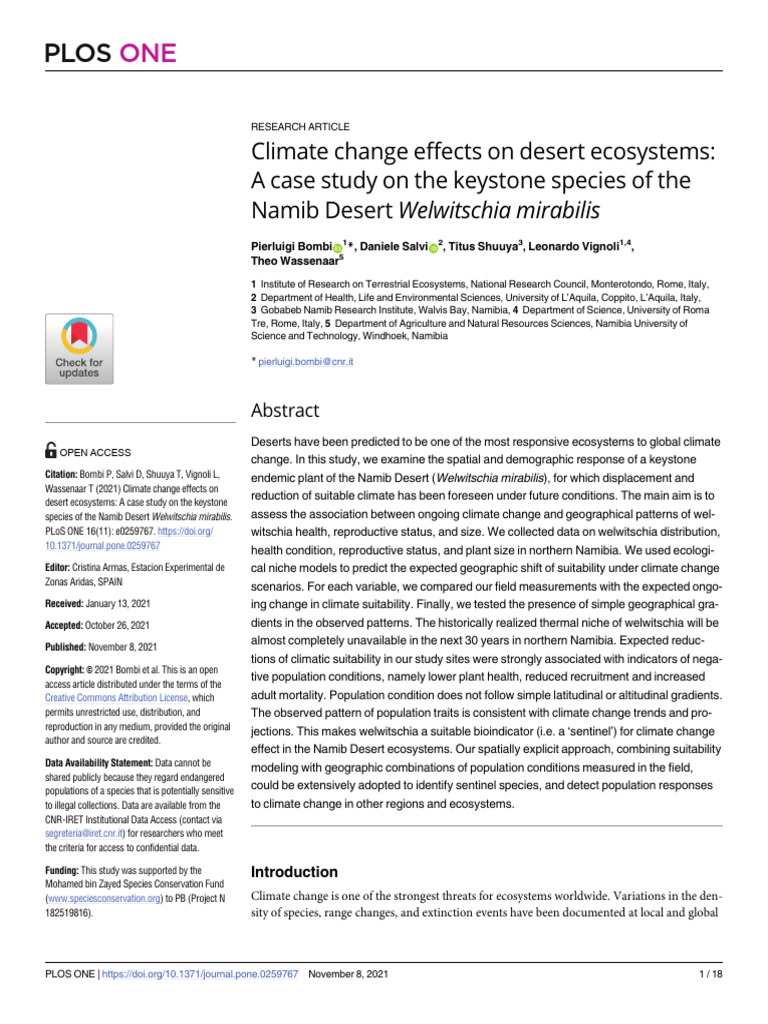 Climate Change Effects On Desert Ecosystems A Case | PDF | P Value ...