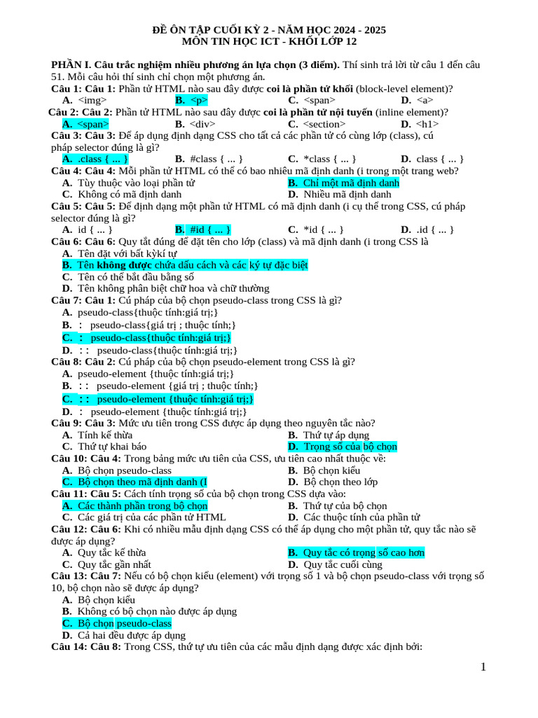 TIN 12 - ĐÊ CƯƠNG ÔN TẬP CK2 - 24-25 - TUẤN khong | PDF
