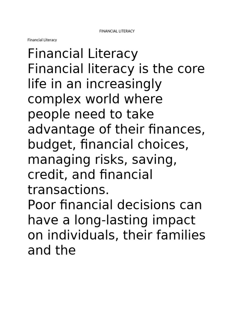 FINANCIAL LITERACY | PDF | Financial Literacy | Literacy