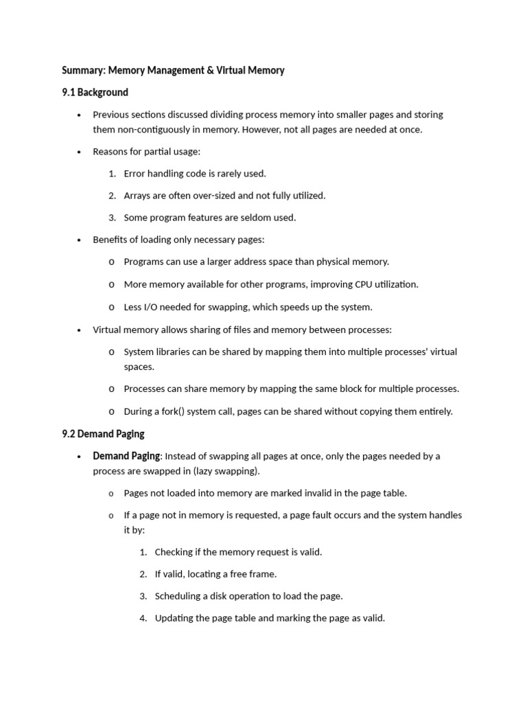 Summary of virtual memory | PDF | Computer Data Storage | Process (Computing)