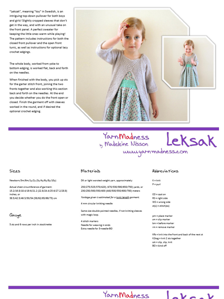 Swedish Toy Sweater Knitting Pattern | PDF | Knitting | Basic Knitted ...