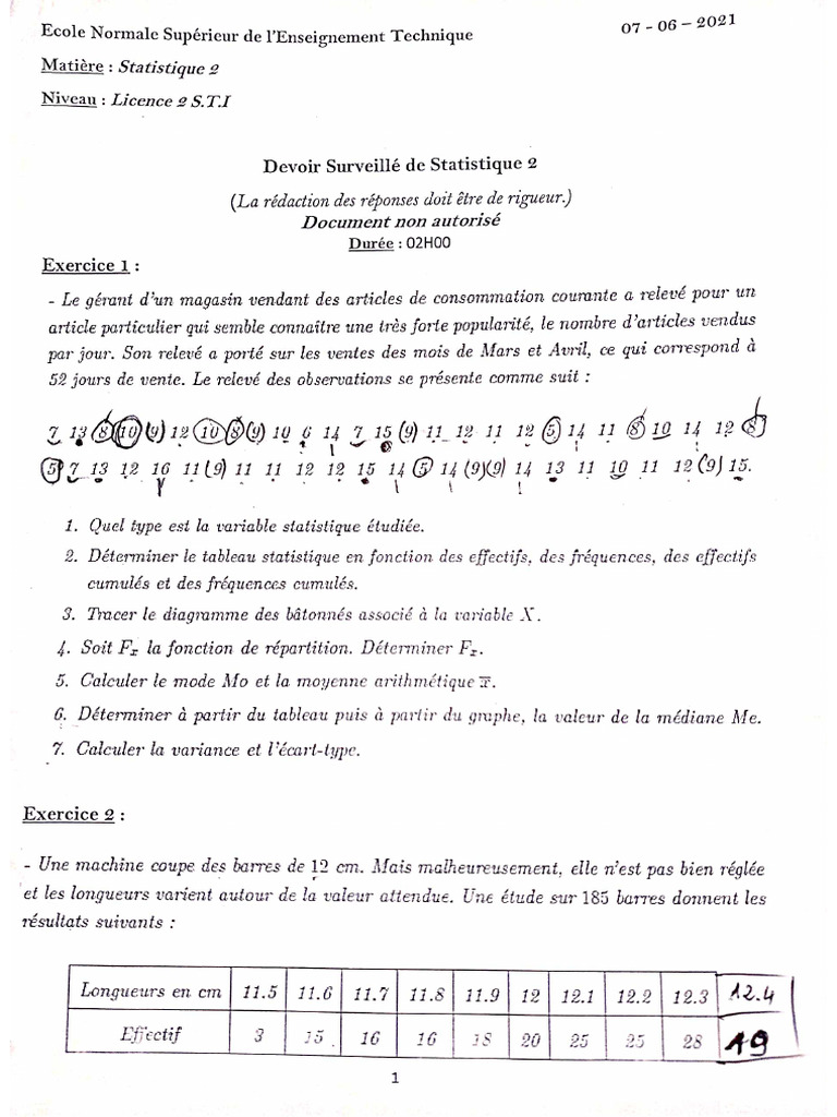Statistique 2 Devoir 1 Pdf