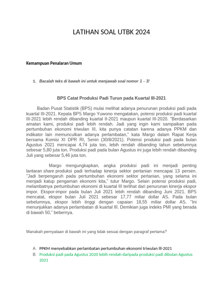 LATIHAN SOAL UTBK 2024 | PDF