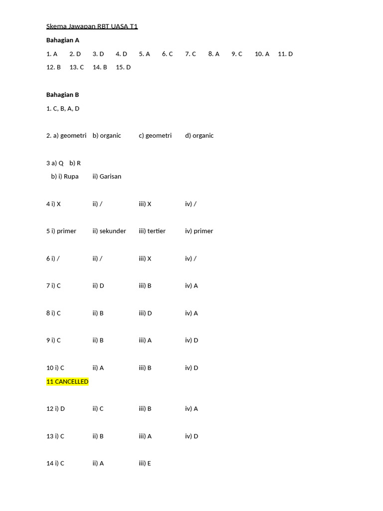 Skema Jawapan RBT UASA T1 | PDF
