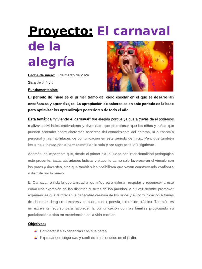 Proyecto Carnaval | PDF | Carnaval | Enseñando