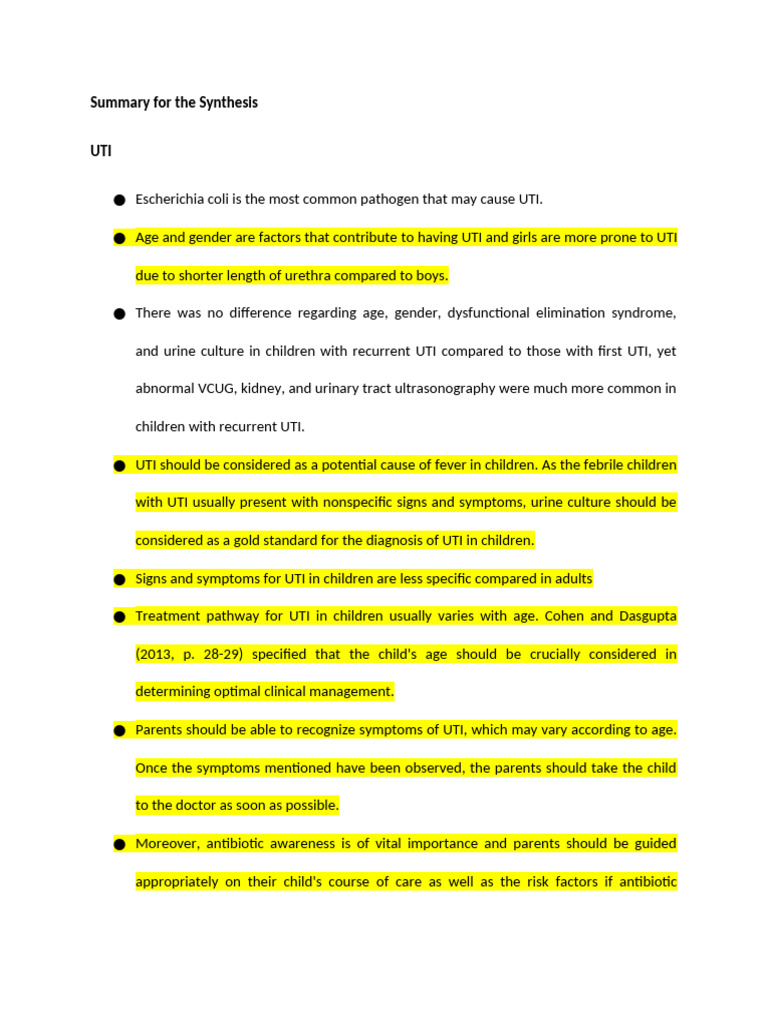 Summary For Synthesis RRL (Studies) | PDF | Urinary Tract Infection ...