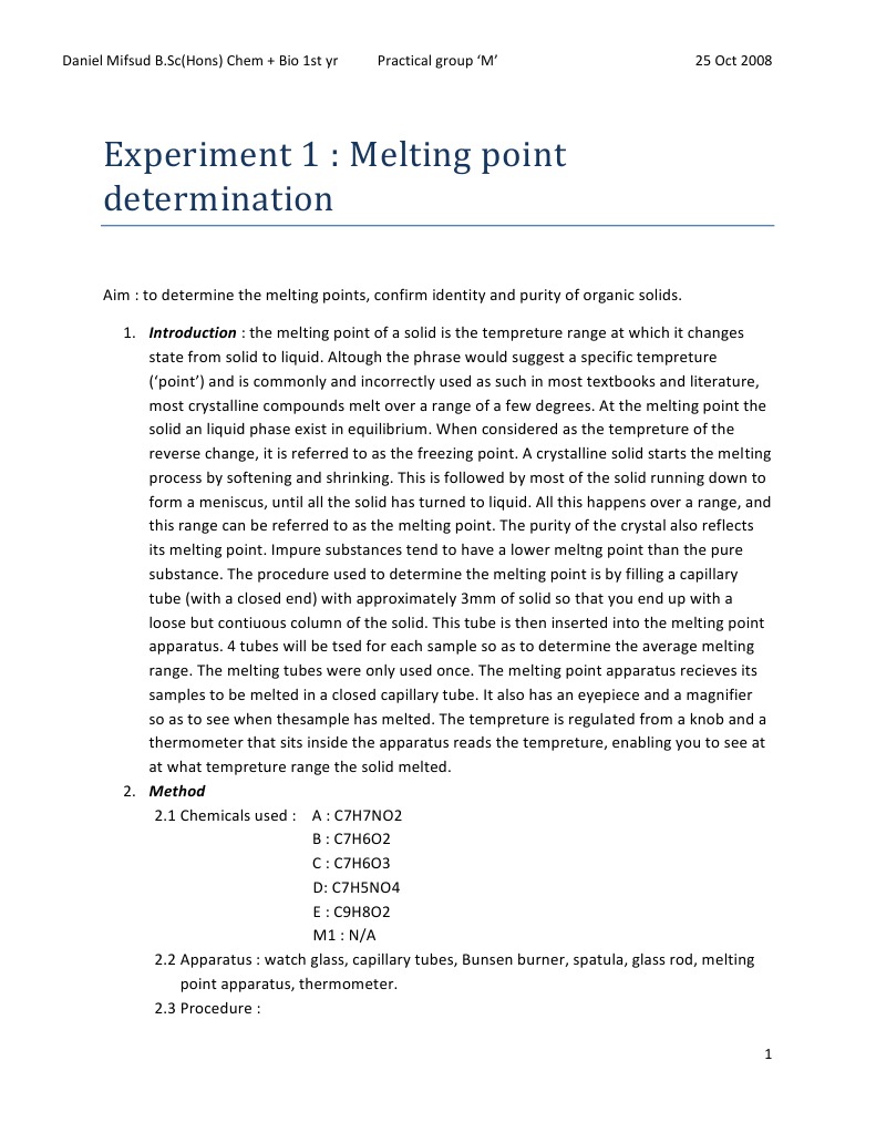 Melting Point Determination | PDF | Melting Point | Chemical Substances