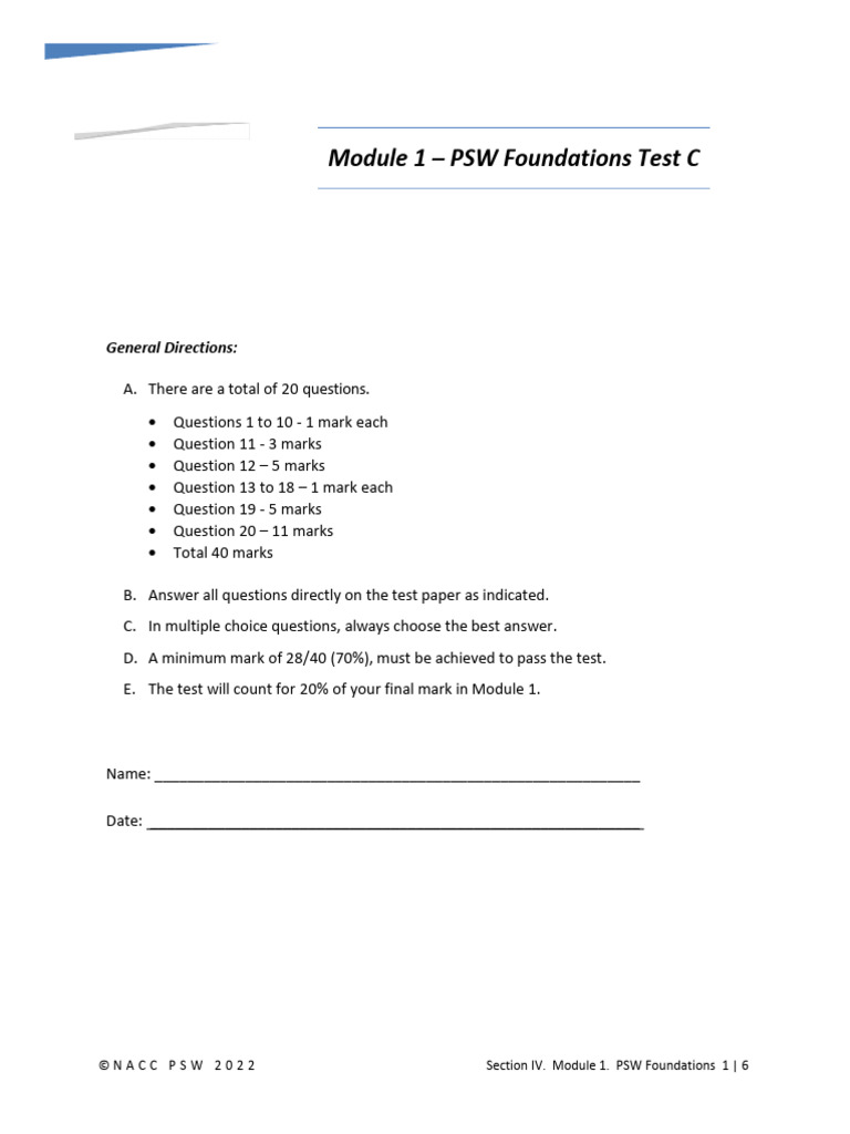IV-2 Test - Module 1 PSW Foundations (C) Answers | PDF | Senses ...