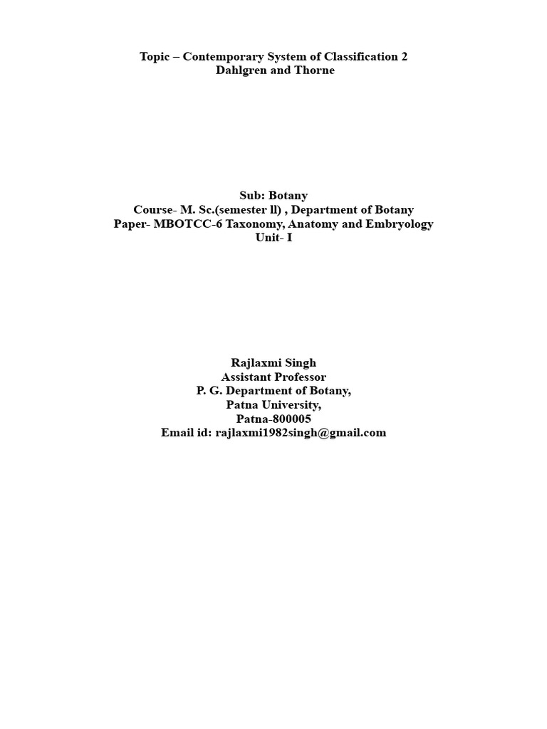 Dahlgren and Thorne's System of Classification | PDF | Plants | Plant ...