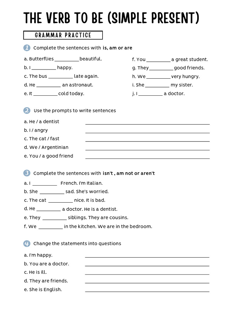 Verb To Be Grammar Worksheet In Colorful Simple Style | PDF | Language ...