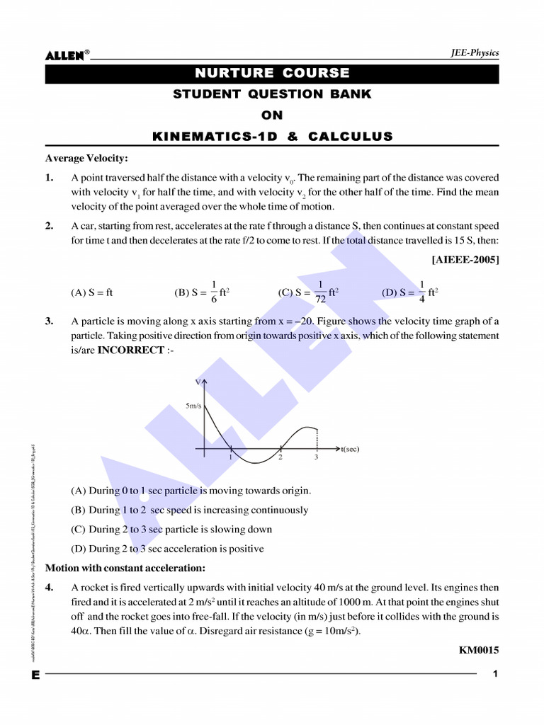 Student Question Bank-Kinematics-1D #DARK - KNIGHT | PDF