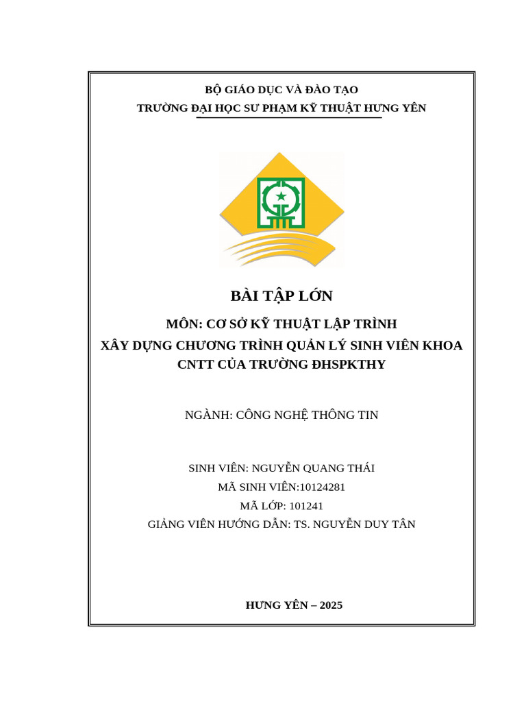 Xây D NG Chương Trình Qu N Lý Sinh Viên Khoa CNTT C A Trư NG Đhspkthy | PDF