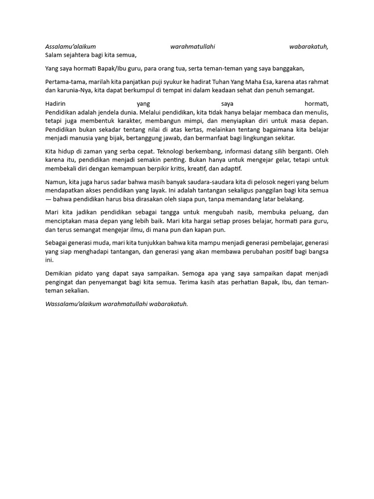 CONTOH PIDATO Pendidikan SD, MI | PDF