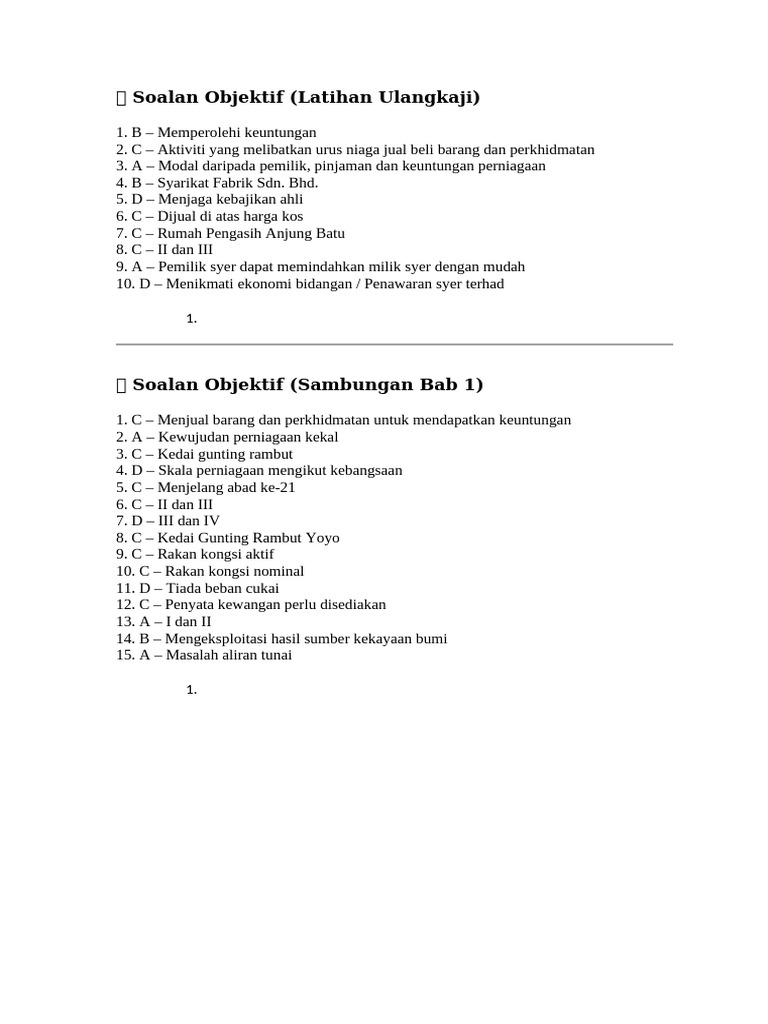 Soalan Objektif - Docx Jawapan | PDF