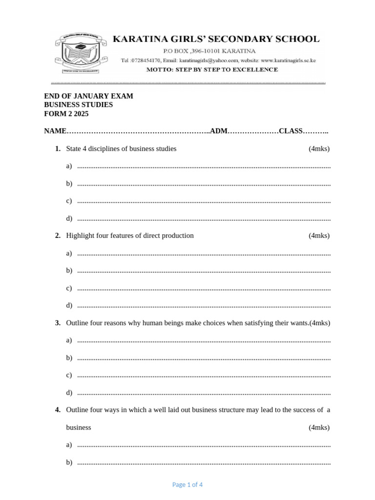Form 2 - Business Studies - Question Paper | PDF | Business | Economies