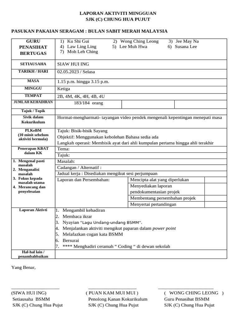 Laporan Mingguan BSMM 3 (02.05.2023) | PDF