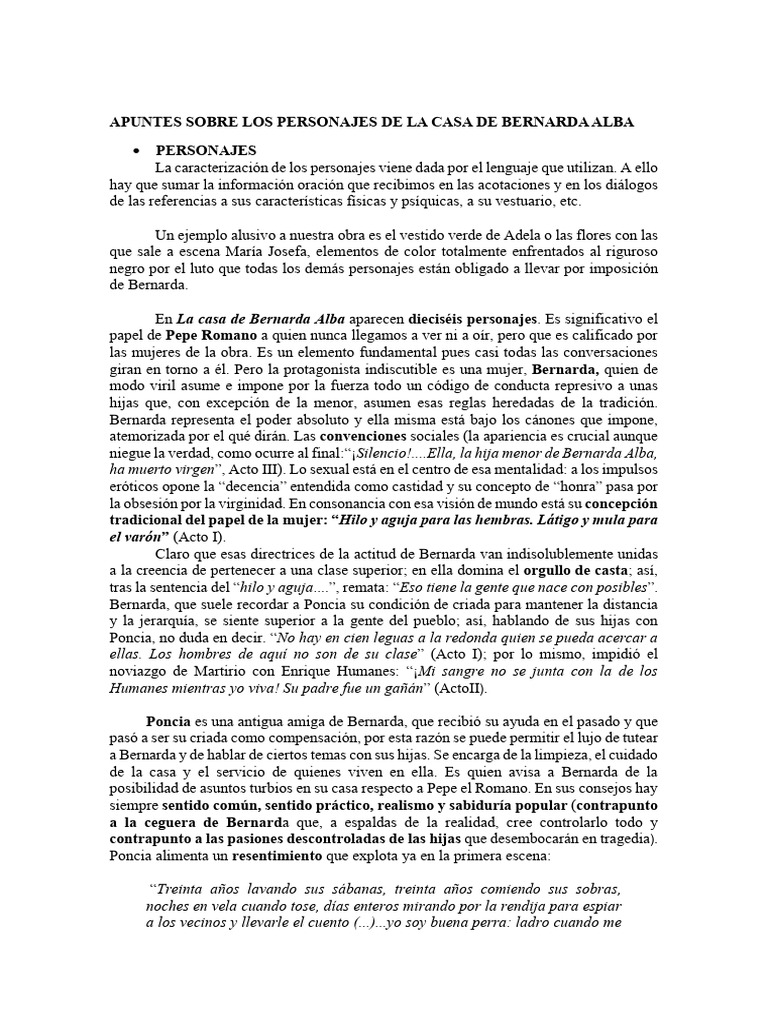 Análisis de personajes en Bernarda Alba | PDF