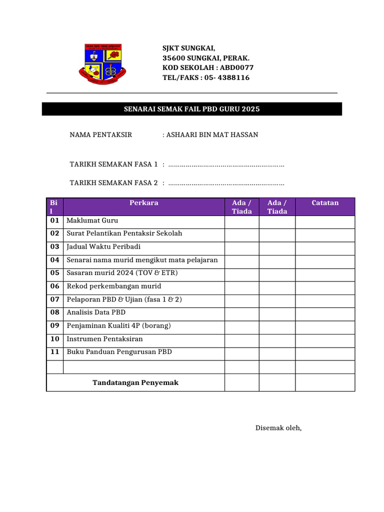 Senarai Semak PBD | PDF