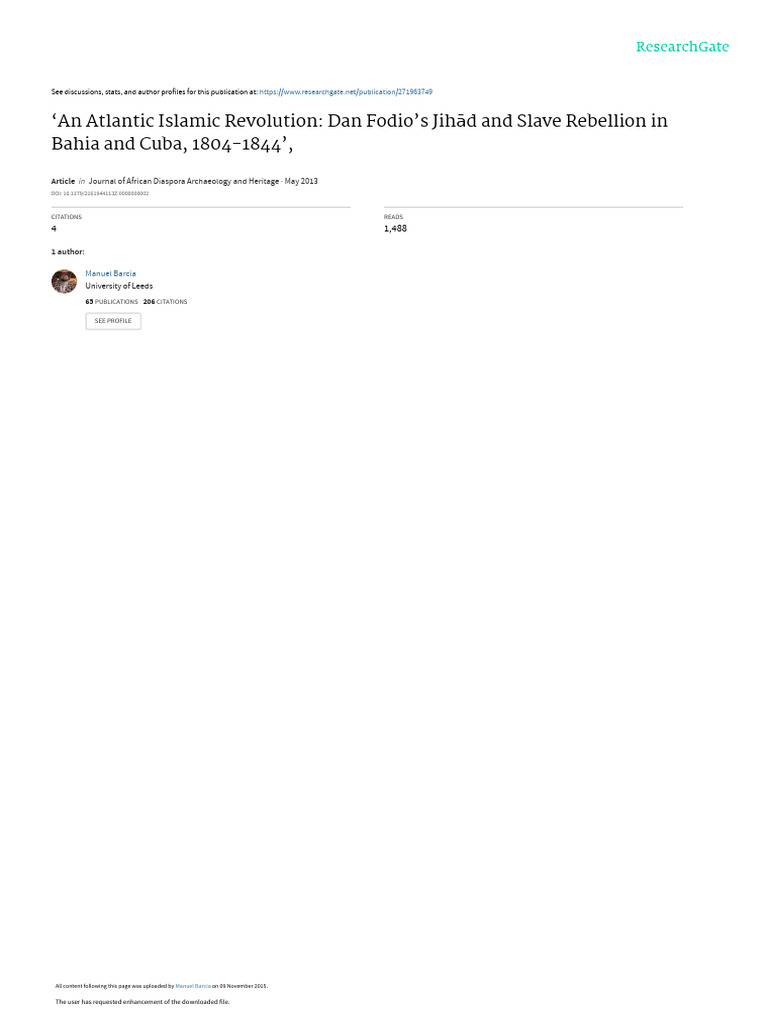 Jihad and Slave Rebellion in Bahia End Cuda 1804-1844 | PDF | Atlantic Slave Trade