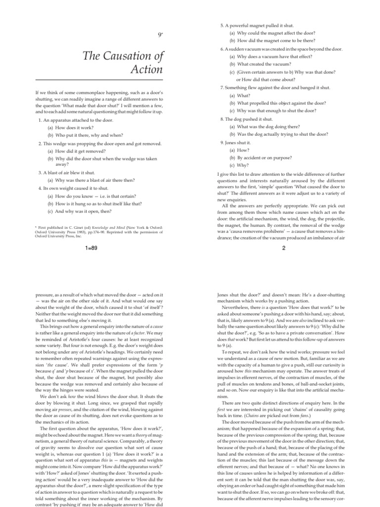 Anscombe - The Causation of Action (1983) | PDF | Determinism | Intention