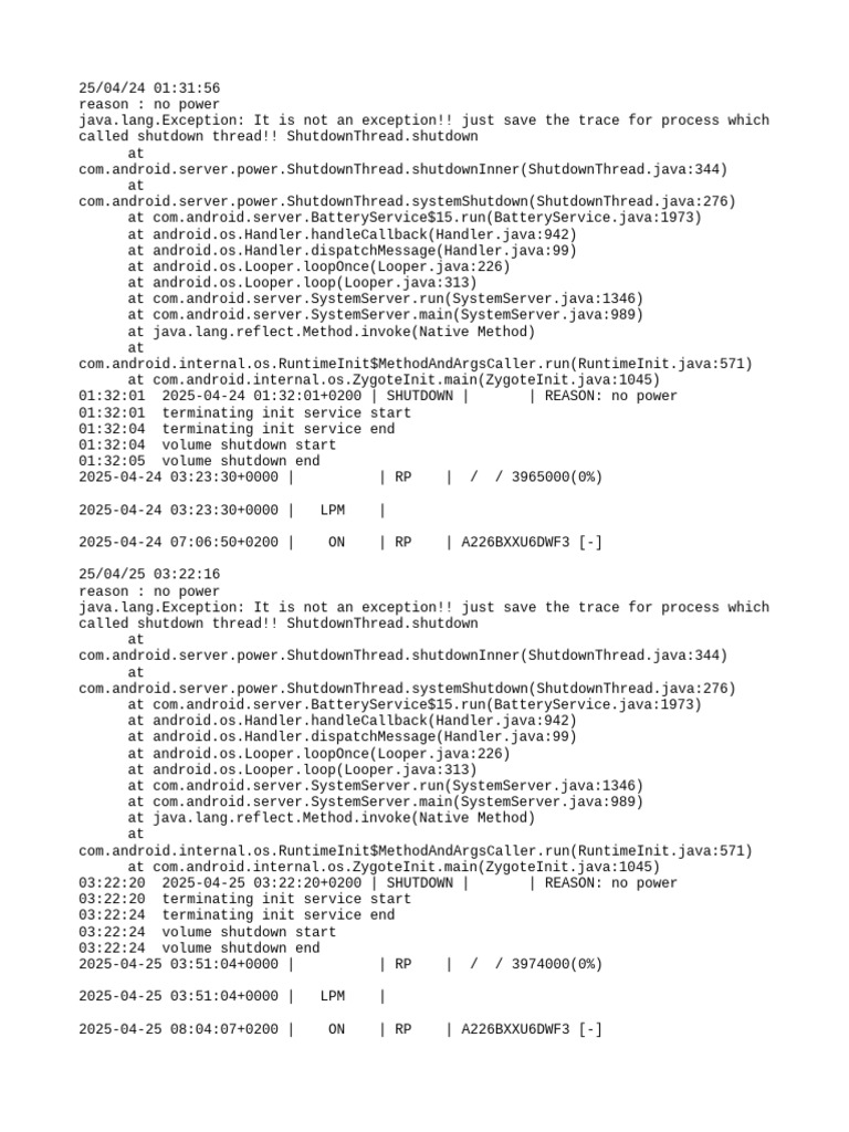 Android Shutdown Log: No Power Events | PDF | Operating System ...