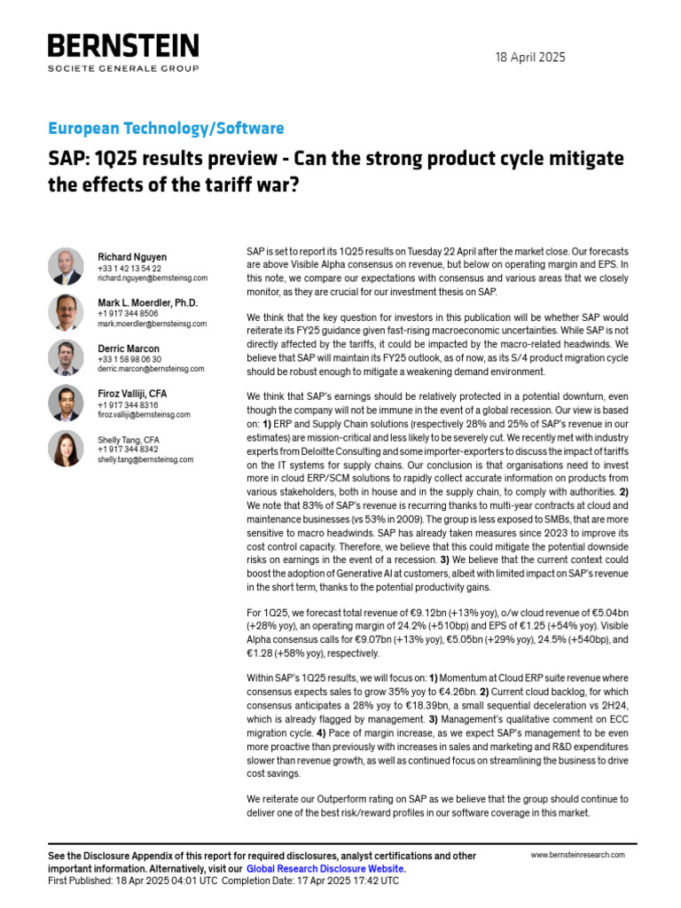 SAP - 1Q25 Results Preview - Can The Strong Product Cycle Mitigate The ...