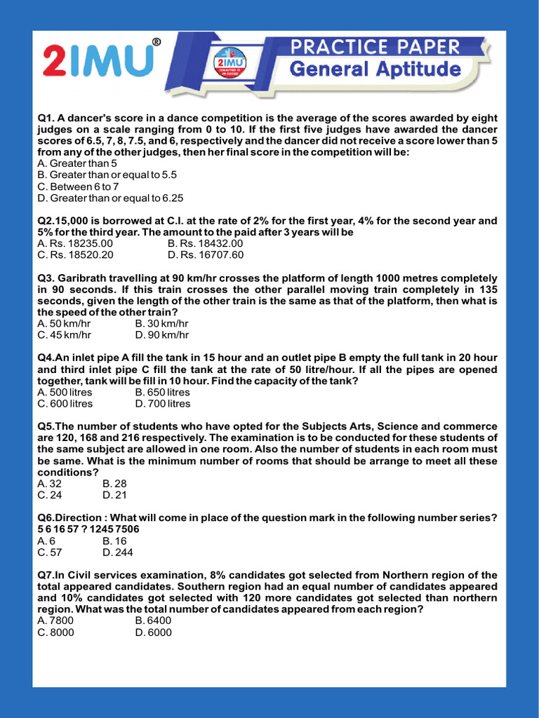 2imu®general Aptitude Practice - 2 | PDF | Investing