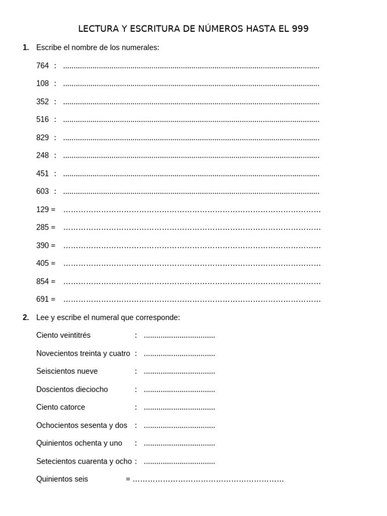 Lectura y Escritura de Números hasta 999 | PDF | Números | Aritmética