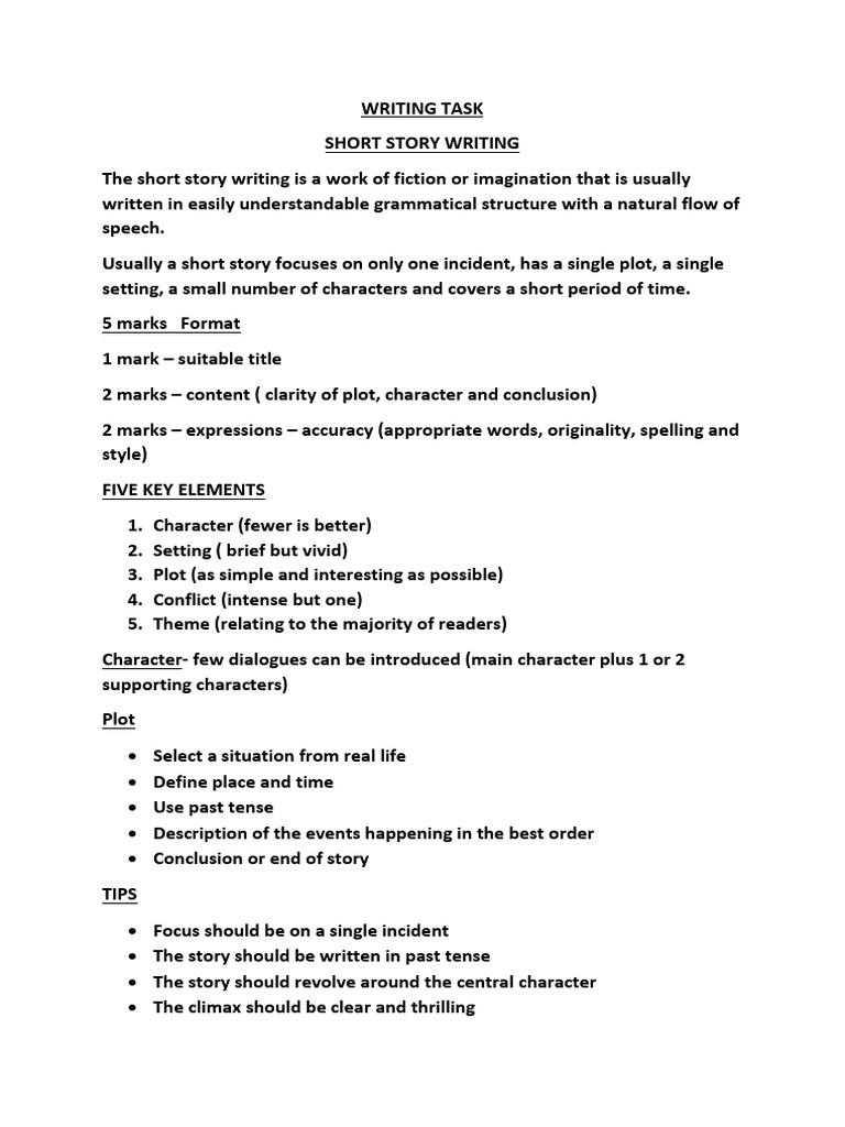 SHORT STORY WRITING WRITING TASK STD 9 | PDF | Plot (Narrative)