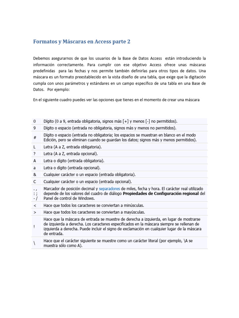 Máscaras de Entrada en Access: Guía Práctica | PDF | Ventana ...