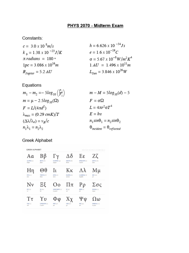 PHYS2070 - Midterm Exam - 2017 | PDF | Apparent Magnitude | Astronomy