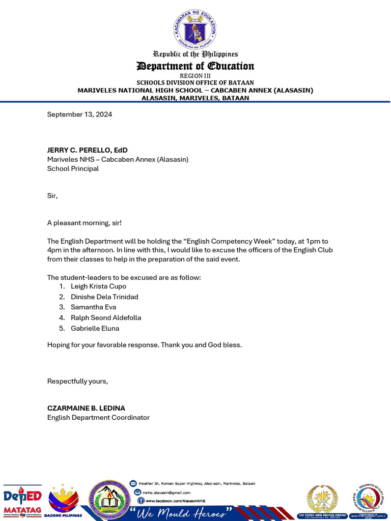 Excuse Letter For ECW | PDF