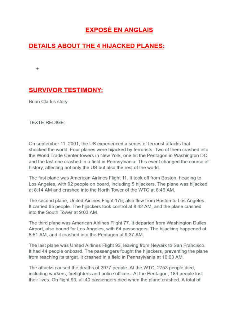 Exposé en Anglais | PDF | Aircraft Hijackings | Crime & Violence