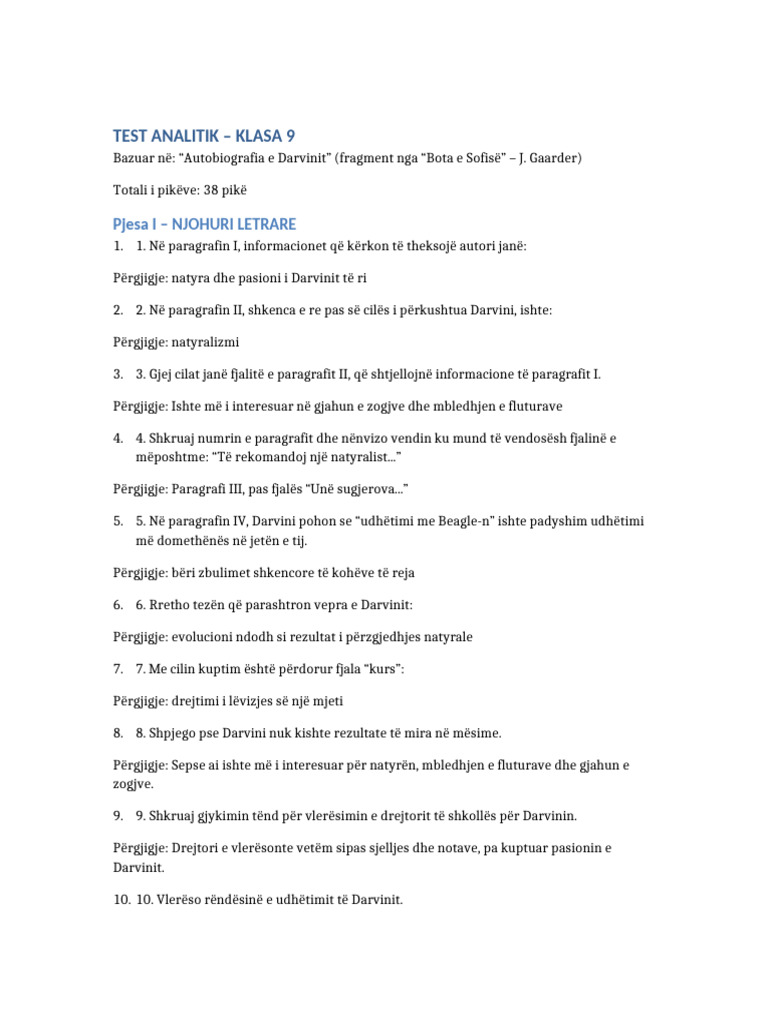 Test Darvini Klasa9 | PDF