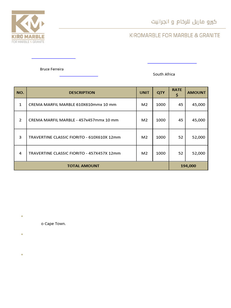 KM To Union Tiles Quotation | PDF