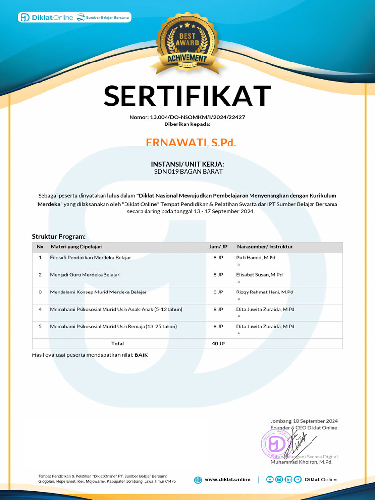 SERTIFIKAT ERNAWATI-4 | PDF