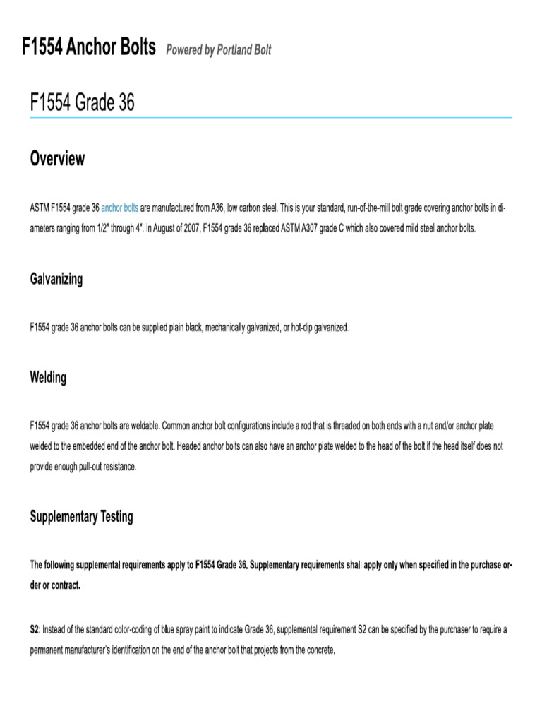 F1554 Grade 36 - F1554 Anchor Bolts | PDF